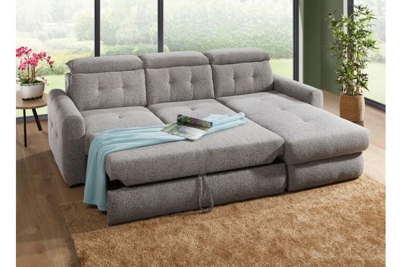 Corner sofa Manuel | Grey | Pull-out bed | Storage box