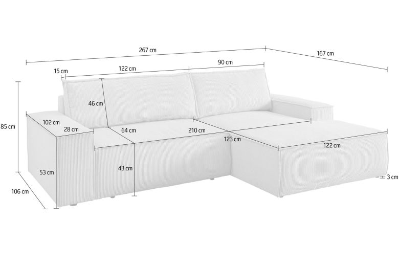 Corner sofa Sherwood | Dark grey | Pull-out bed | Storage box